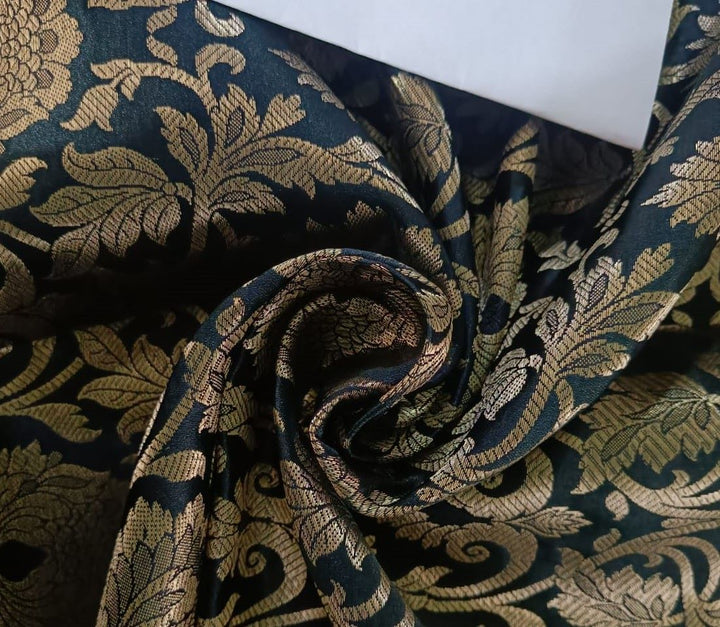 Silk Brocade fabric Black with gold metallic jacquard COLOR 44 wide B Puresilks.us