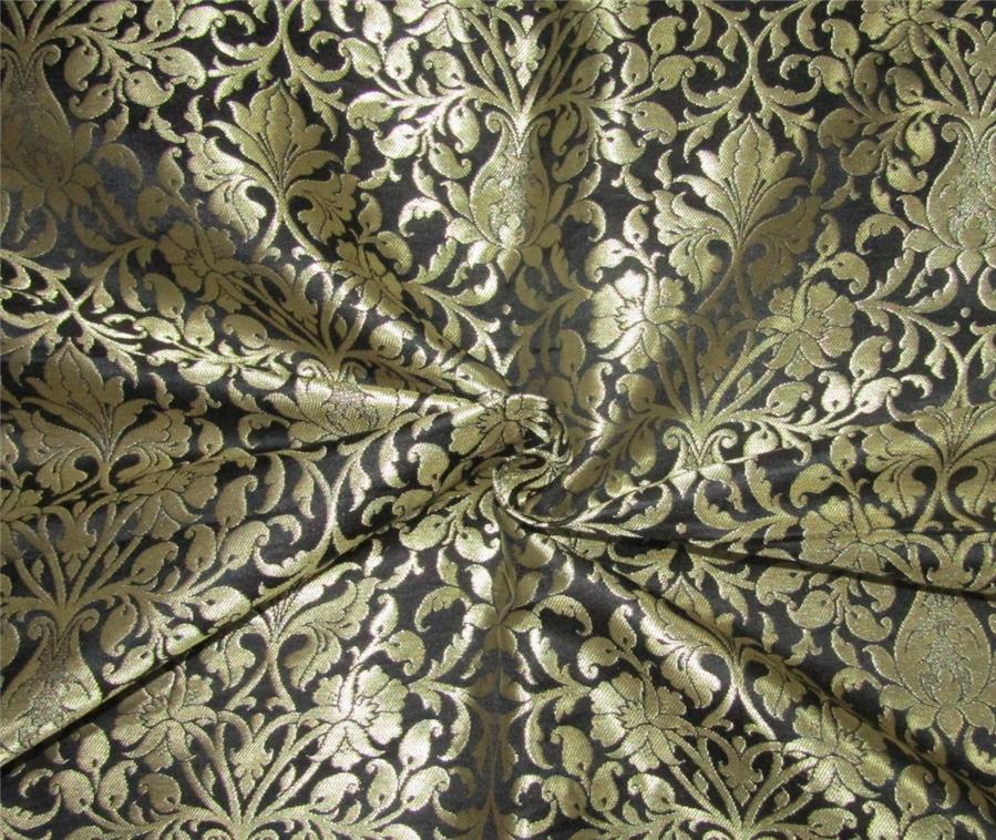 Heavy Brocade fabric black x metallic gold color 36"wide – Puresilks.us