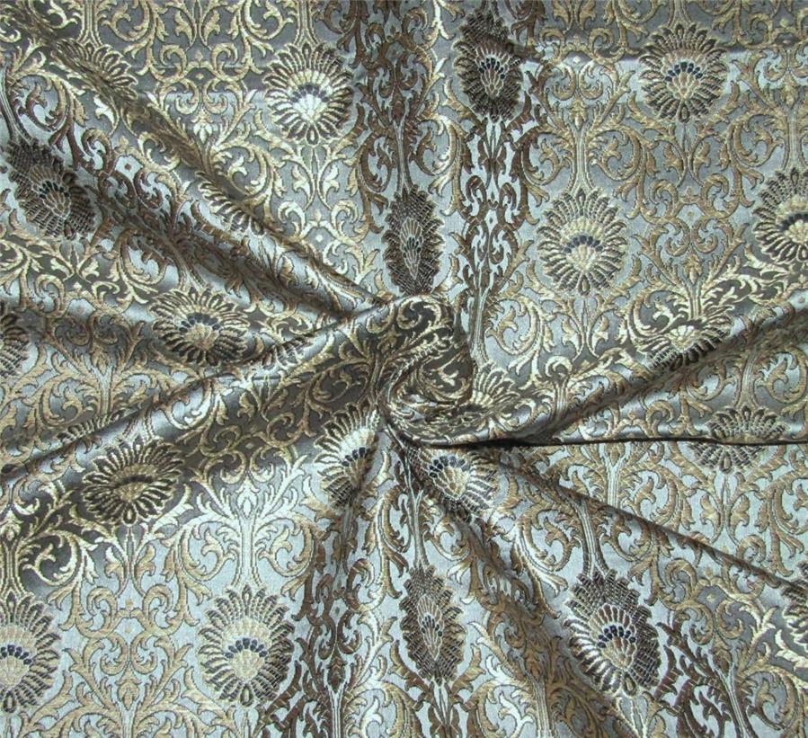 Brocade Fabric grey /black x metallic gold Color 44"wide – Puresilks.us