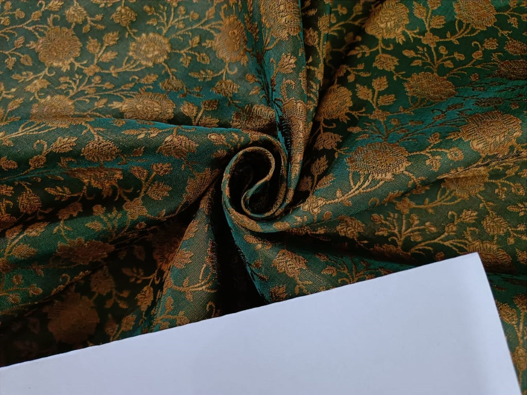 SILK BROCADE FABRIC GREEN X MUSTARD COLOR 44" INCH BRO55[4] – Puresilks.us