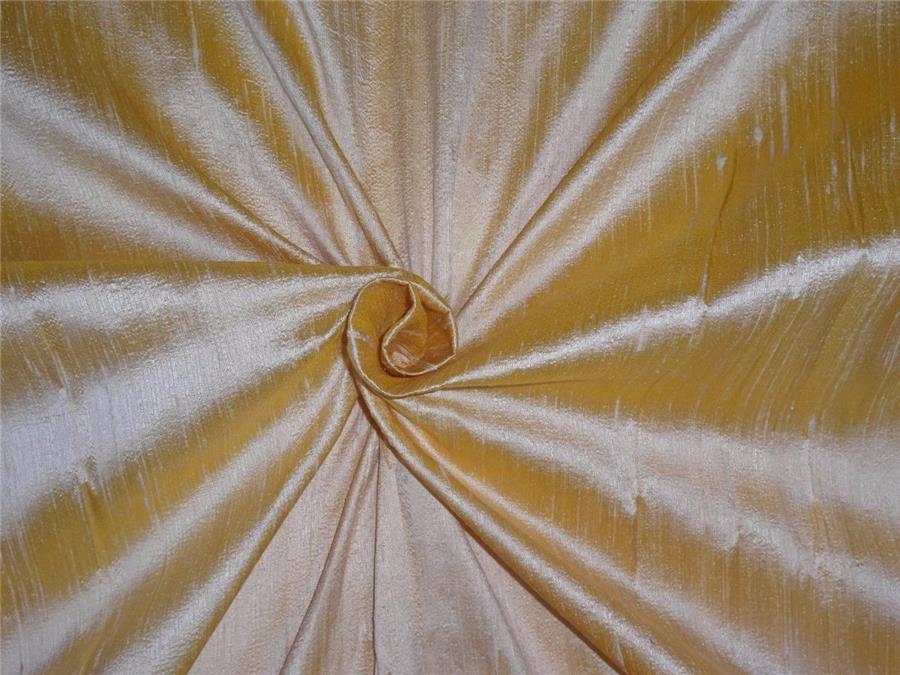 100% PURE SILK DUPION FABRIC yellow x cream colour 54" wide mm81 ...