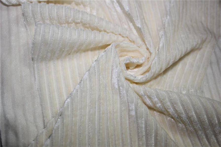 Knitted velvet stripe off white color fabric 60" wide [9252] – Puresilks.us